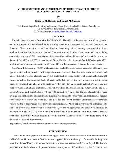 Pdf Microstructure And Textural Properties Of Kareish Cheese