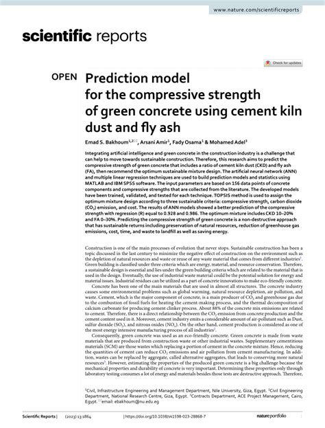 Pdf Prediction Model For The Compressive Strength Of Green Concrete