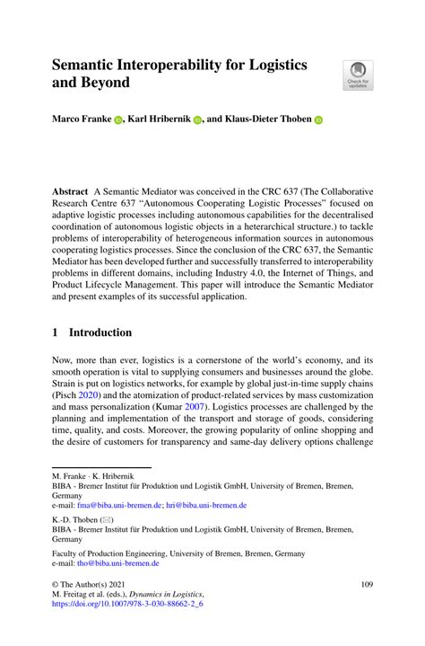 Pdf Semantic Interoperability For Logistics And Beyond