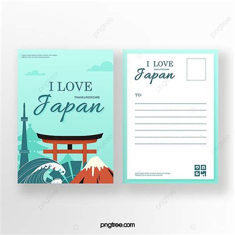 파란색 그림 스타일 일본 여행 엽서 편지지 일러스트 템플릿 Psd 다운로드 디자인 자료 다운로드 Postcard Template Postcard Layout