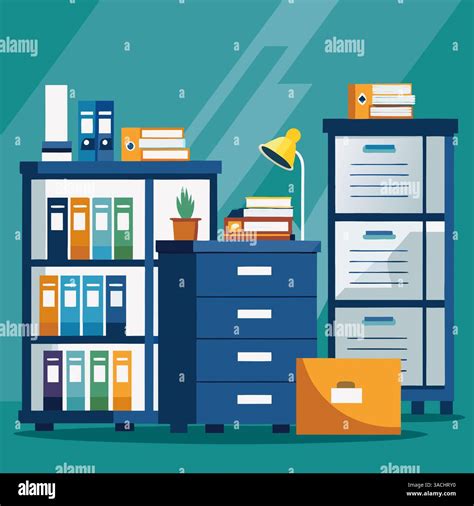 A Drawing Showing Files In Filing Cabinets In An Office Environment Stock Vector Image And Art Alamy