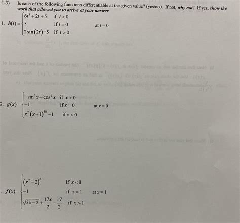 Calculus How Do I Prove If The Following Functions Are Differentiable At The Given Value