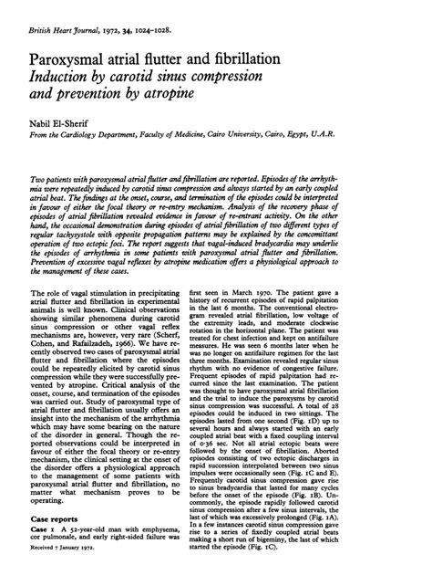 Pdf Paroxysmal Atrial Flutter And Fibrillation Induction By Carotid Sinus Compression And