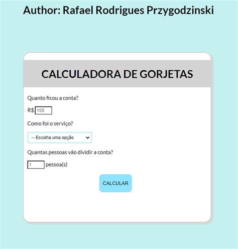 Github Rafaprzygocalculadora De Gorjetas Criando Uma Calculadora De Gorjetas Utilizando Html