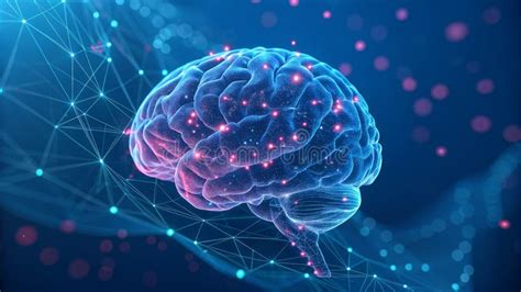 Neural Network Glowing Brain Mesh Digital Concept Stock Illustration
