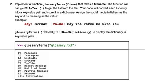 Solved Implement A Function Glossaryterms Fname ﻿that