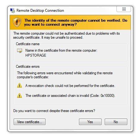 Windows SP Causes RDP Certificate Error