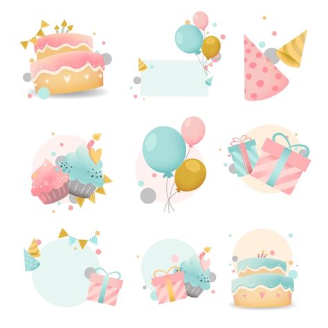 화려한 생일 배지 벡터 컬렉션 무료 벡터