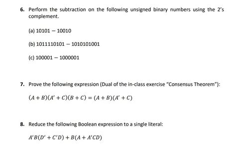 Solved 6 Perform The Subtraction On The Following Unsigned