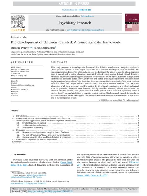 Pdf The Development Of Delusion Revisited A Transdiagnostic Framework