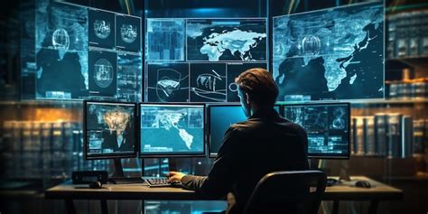 Premium Ai Image A Cybersecurity Professional Working On Multiple