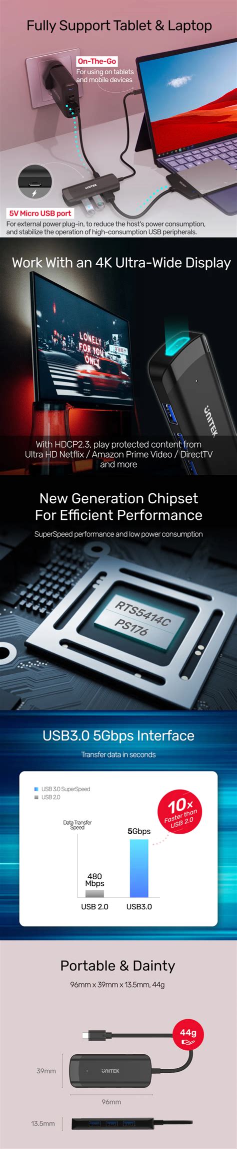 Unitek Usb Type C Powered Hub Usb Hdmi Mico Usb Power Port Msy Com Au