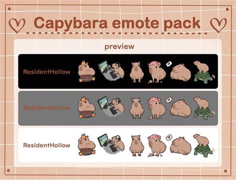 Capybara Emotes 6 Twitch Discord Youtube Streaming Cute Kawaii Chibi Capybara Emoji