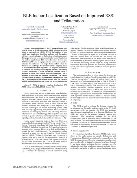 Pdf Ble Indoor Localization Based On Improved Rssi And Trilateration