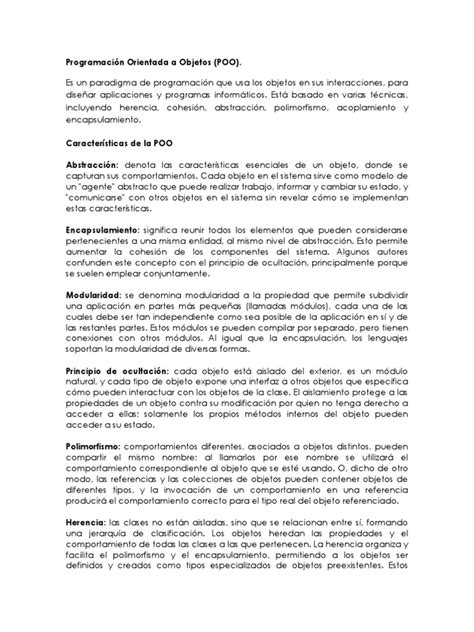 Programación Orientada A Objetos Extra Pdf Objeto Informática