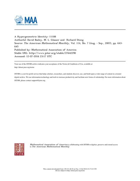 Pdf A Hypergeometric Identity