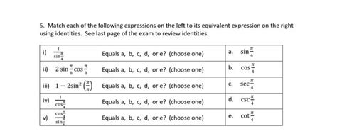 solved 5 match each of the following expressions on the