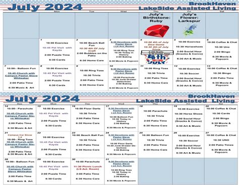 Activity Calendars Brookhaven Retirement Community