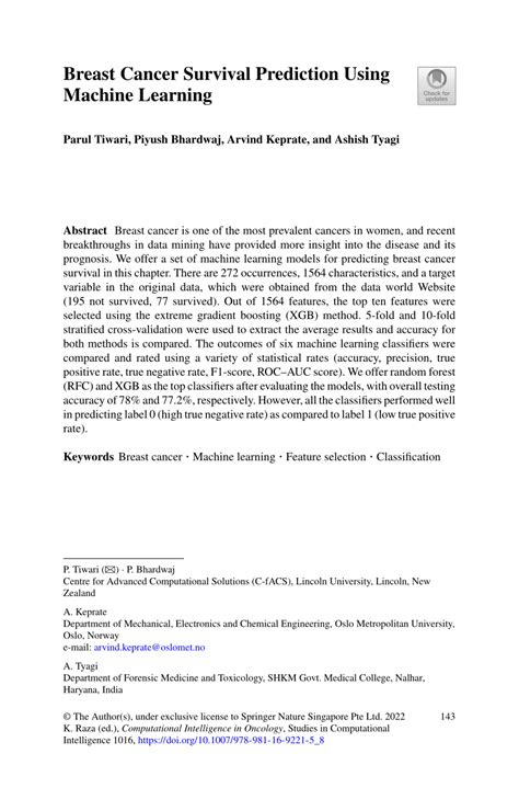 Pdf Breast Cancer Survival Prediction Using Machine Learning