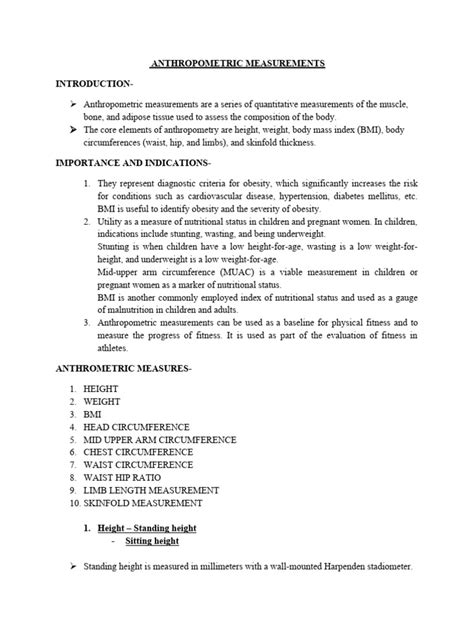 Anthropometric Measurements Pdf Body Mass Index Obesity