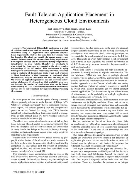 Pdf Fault Tolerant Application Placement In Heterogeneous Cloud Environments