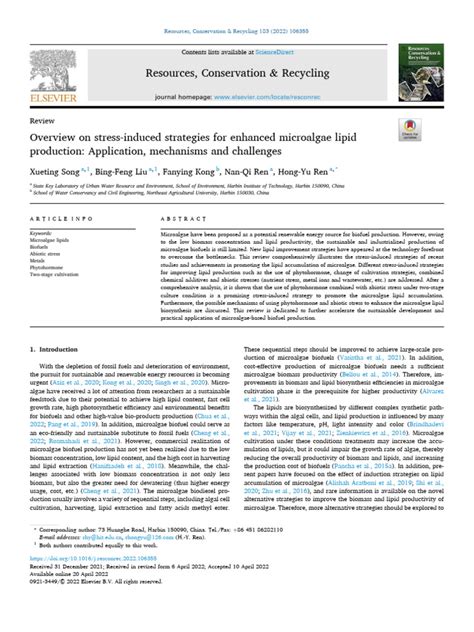 Song Et Al 2022 Overview On Stress Induced Strategies For Enhanced Microalgae Lipid Production