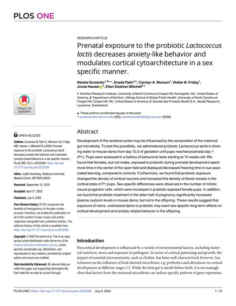 Pdf Prenatal Exposure To The Probiotic Lactococcus Lactis Decreases Anxiety Like Behavior And