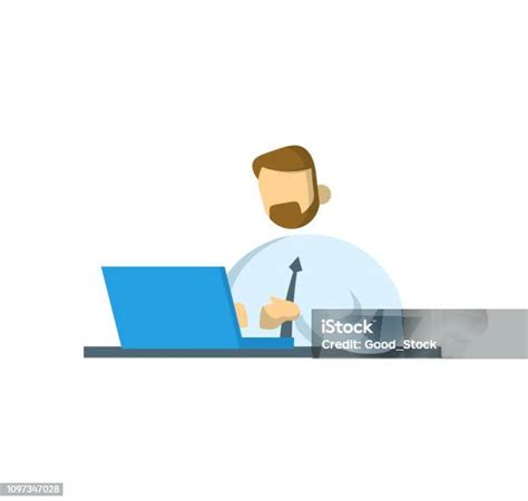 책상에서 일 하는 사업가 사무실 비즈니스와 통신입니다 평면 벡터 일러스트입니다 흰색 배경에 고립 건물 정면에 대한 스톡 벡터 아트 및 기타 이미지 Istock