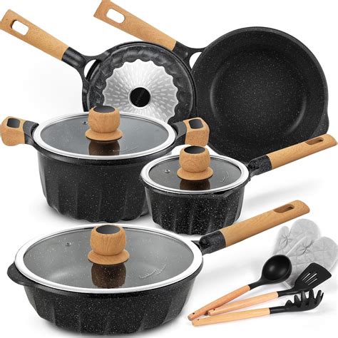 Amazon Com Nonstick Cookware Set Non Toxic 100 PFOA Free Compatible Induction Pots And Pans
