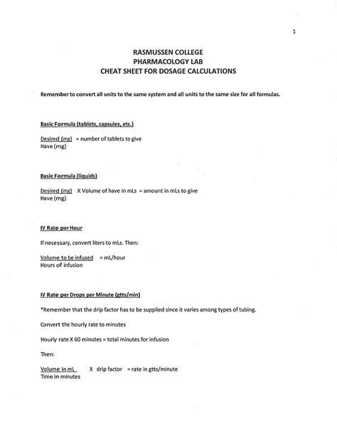 SOLUTION Dosage Calculation Cheat Sheet Studypool