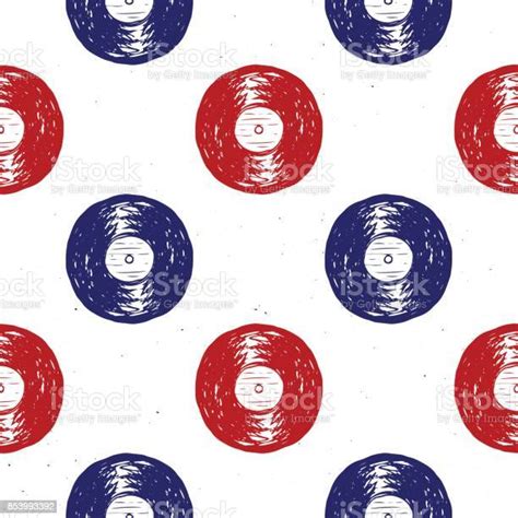 비닐 레코드 빈티지 원활한 패턴 손으로 그려진된 라벨 스케치 그런 지 질감 복고풍 배지 타이 포 그래피 디자인 T셔츠 인쇄 벡터 일러스트 레이 션 Dj에 대한 스톡 벡터