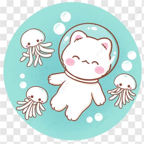 해파리와 귀여운 흰 고양이 고양이 해파리 해양의 날 Png 일러스트 및 Psd 이미지 무료 다운로드 Pngtree