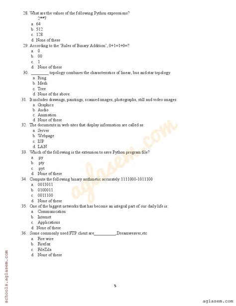 Class 8 Computer Science Sample Paper Half Yearly Exam 2025 8th