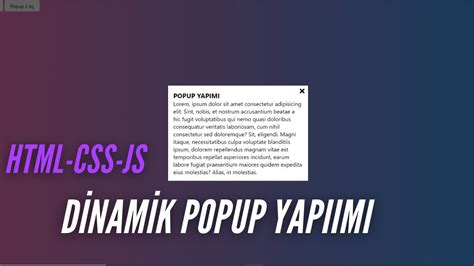 Dinamik Popup Yapımı Html Css Js Youtube