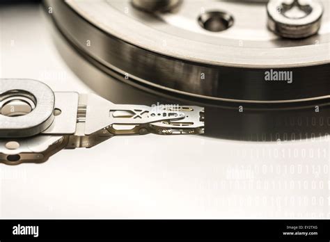 Computer Hard Disk Drive Internals And Binary Number Code Stock Photo Alamy