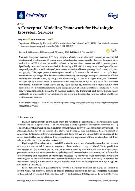 Pdf Modeling Hydrologic Ecosystem Services Framework
