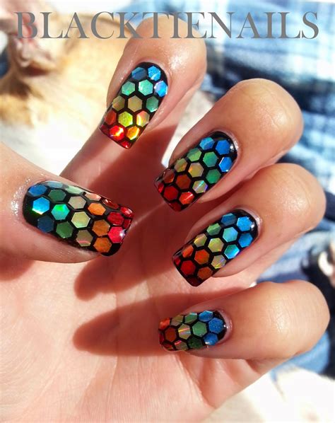 Black Tie Nails Rainbow Glitter Placement Nail Art