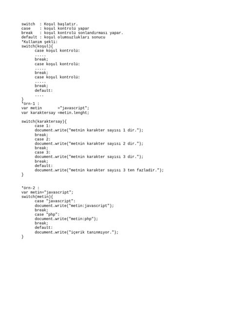 Switchcasebreakdefault Koşul Ifadeleri Pdf