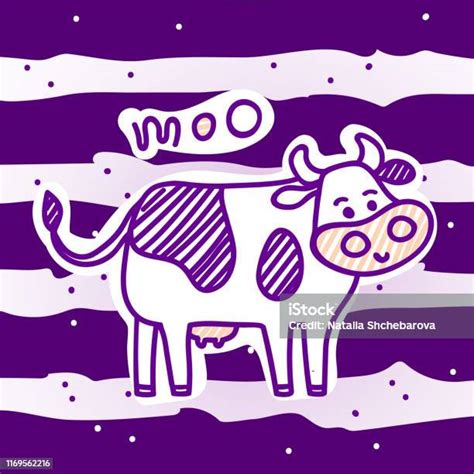 벡터 일러스트 라인 만화 스케치 낙서 서 발견 소 손으로 그린 고립 Moo글자 패키지 포스터 라벨 디자인 배너 전단지 등에 적용 가능 귀여운에 대한 스톡 벡터 아트 및 기타