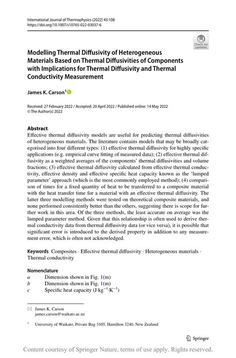 Pdf Modelling Thermal Diffusivity Of Heterogeneous Materials Based On