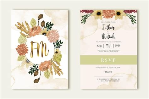 아름다운 꽃 결혼식 초대장 템플릿 디자인 프리미엄 벡터