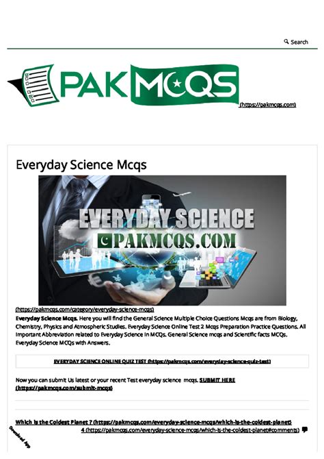 Everyday Science Mcqs For Fpsc And Other Tests Pak Mcqs Studocu