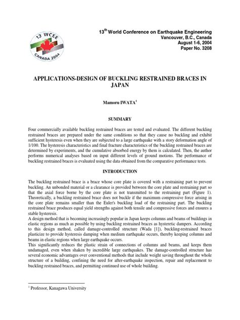Pdf Applications Design Of Buckling Restrained Braces In Japan