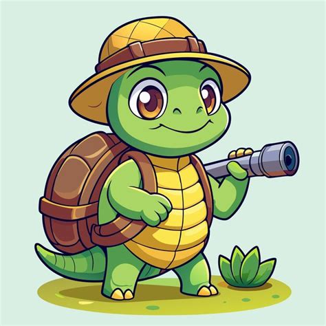 Exploring Turtle With Explorer Hat Cartoon Vector Design Premium Ai