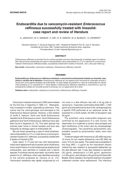Pdf Endocarditis Por Enterococcus Raffinosus Resistente A Vancomicina
