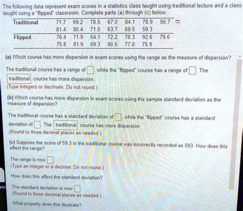 The Following Data Represent Exam Scores In A Statistics Class Taught