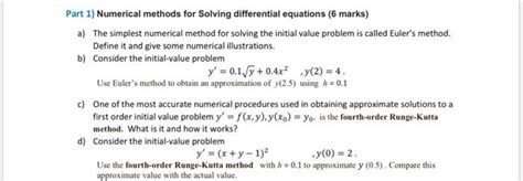 Solved Part Numerical Methods For Solving Differential Chegg