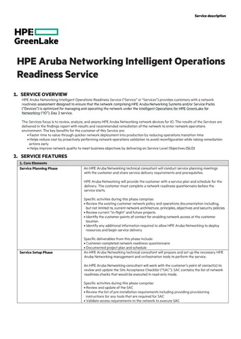 hpe aruba networking intelligent operations readiness service