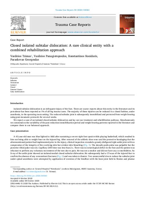 Pdf Closed Isolated Subtalar Dislocation A Rare Clinical Entity With A Combined