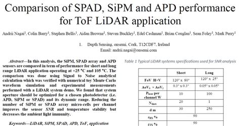 comparative analysis of spad sipm and apd performance in tof lidar